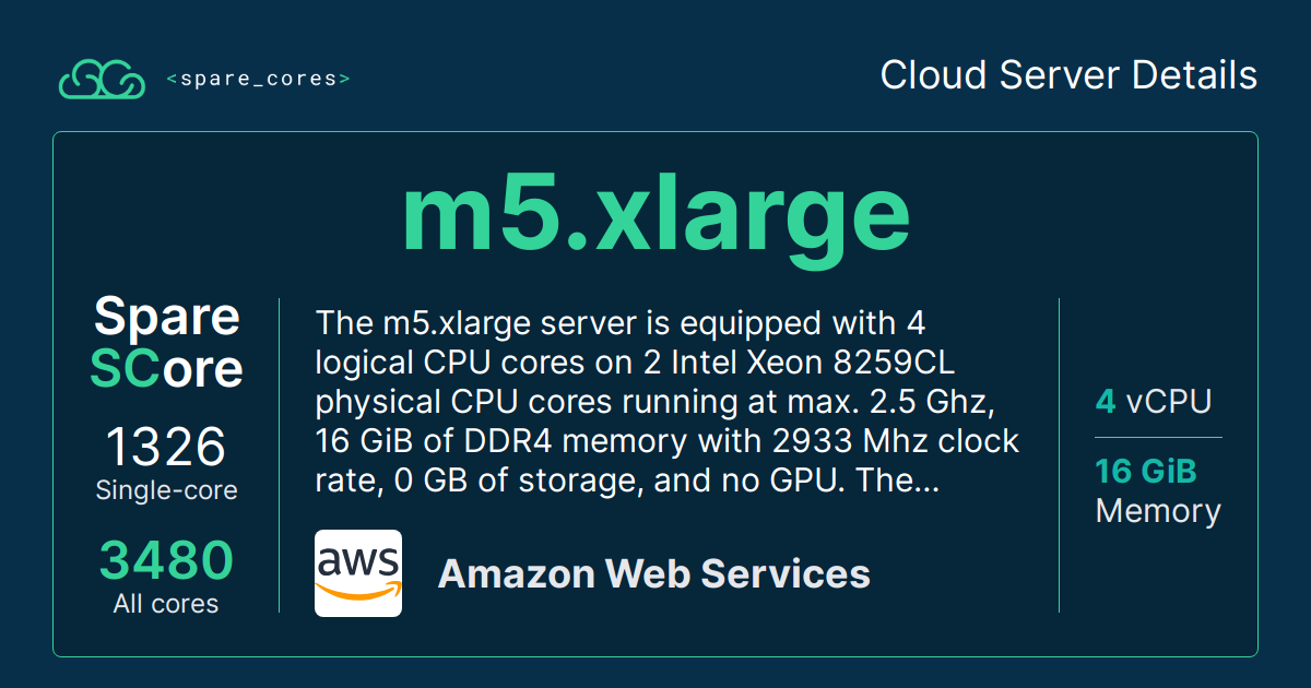 m5.xlarge by Amazon Web Services - Spare Cores