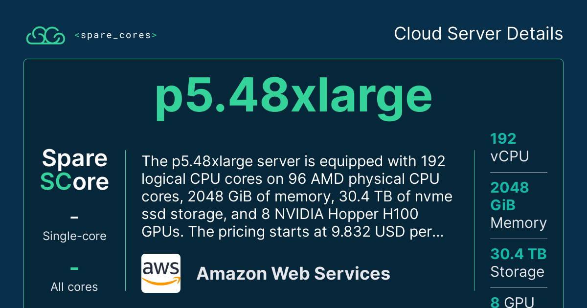 p5.48xlarge by Amazon Web Services - Spare Cores
