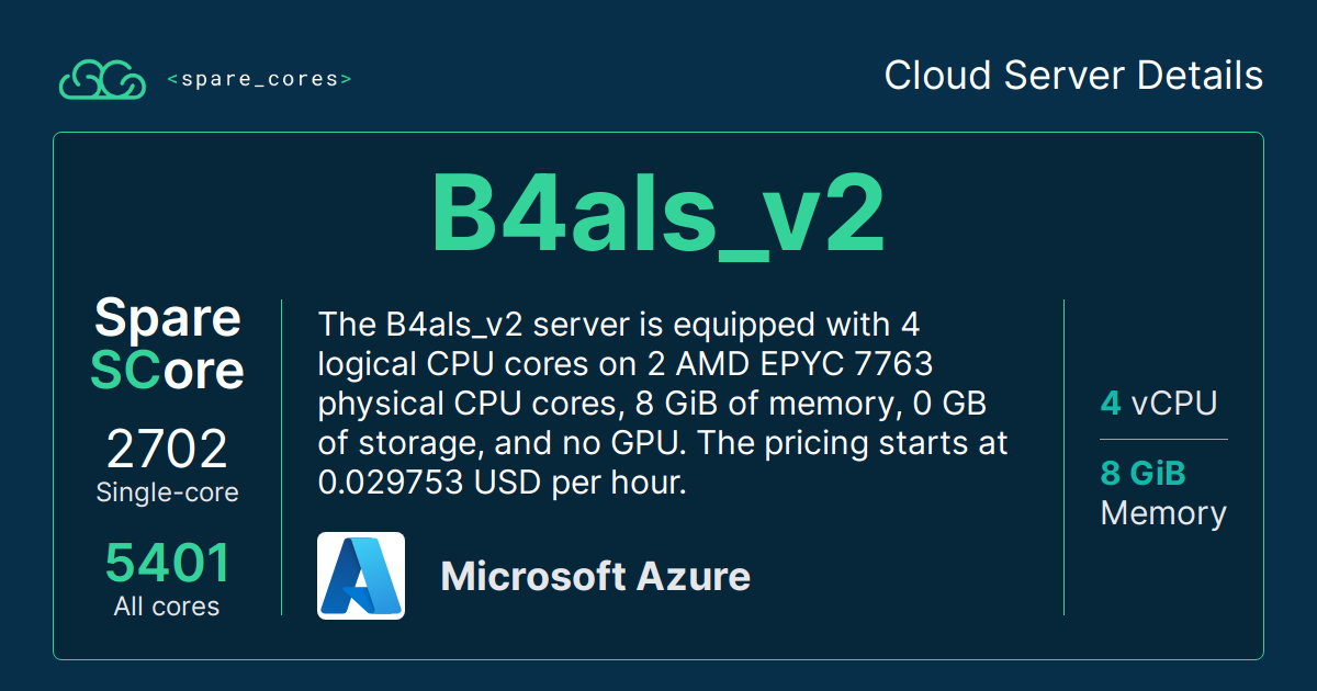 B4als_v2 by Microsoft Azure - Spare Cores