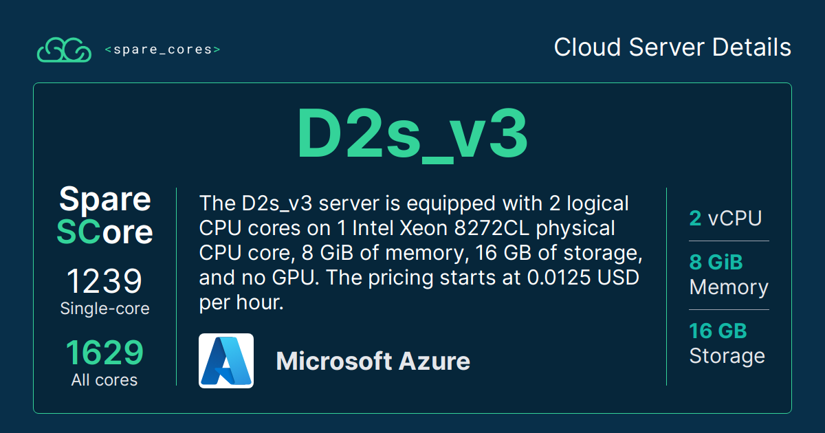 D2s_v3 by Microsoft Azure - Spare Cores