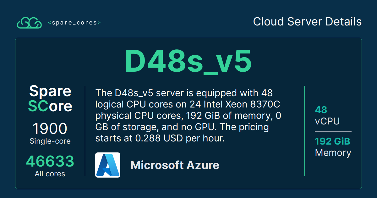 D48s_v5 by Microsoft Azure - Spare Cores
