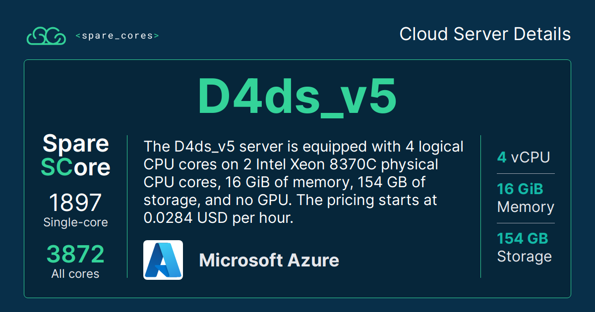 D4ds_v5 by Microsoft Azure - Spare Cores