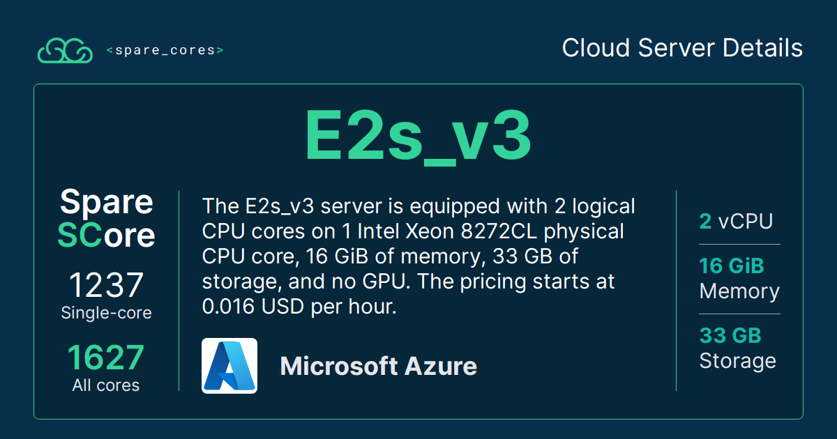E2s_v3 by Microsoft Azure - Spare Cores