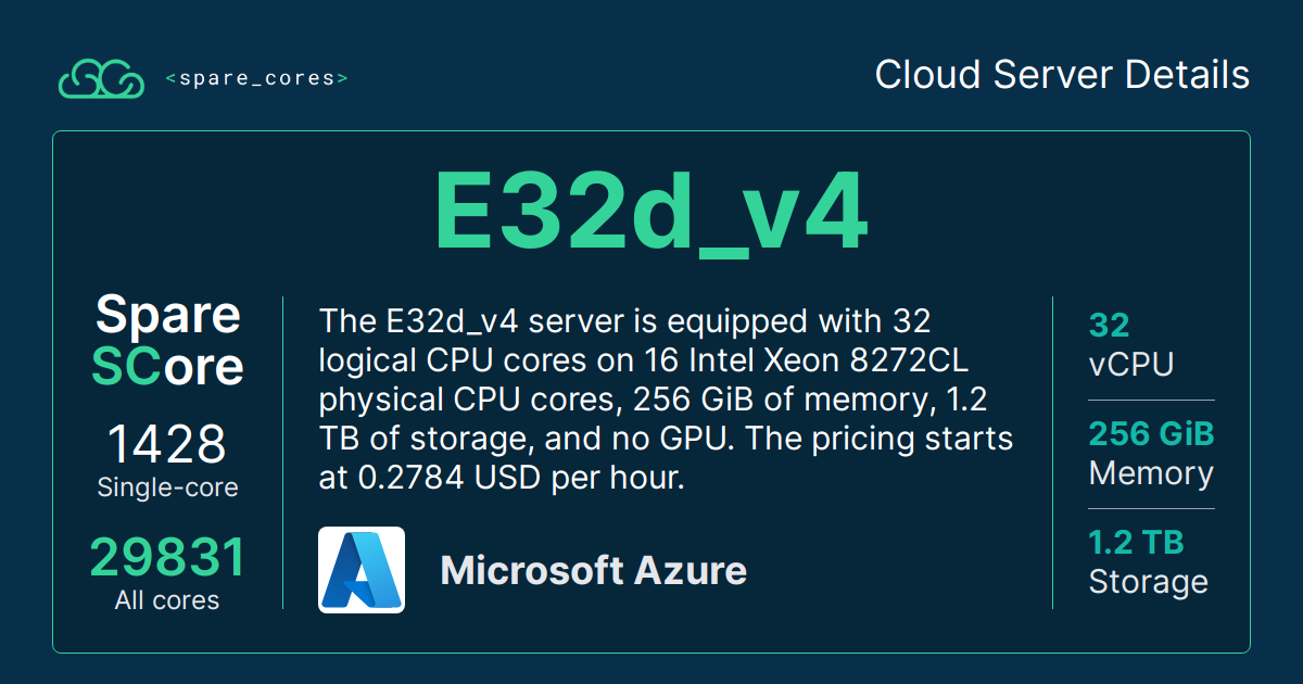 E32d_v4 by Microsoft Azure - Spare Cores