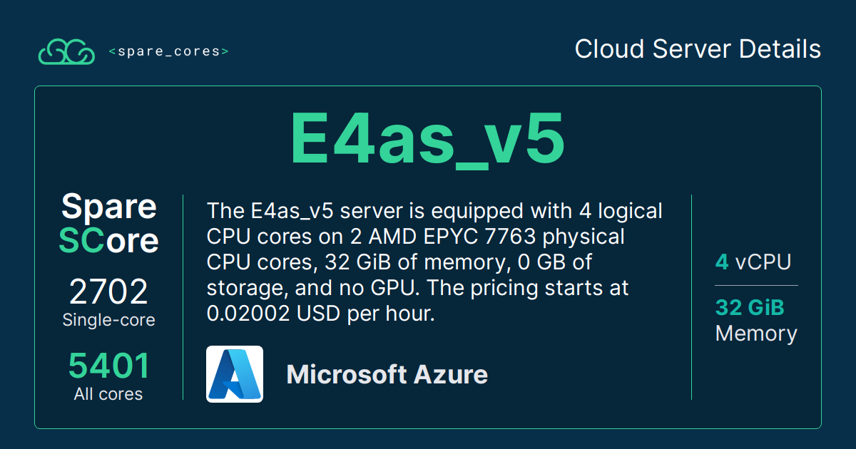 E4as_v5 by Microsoft Azure - Spare Cores