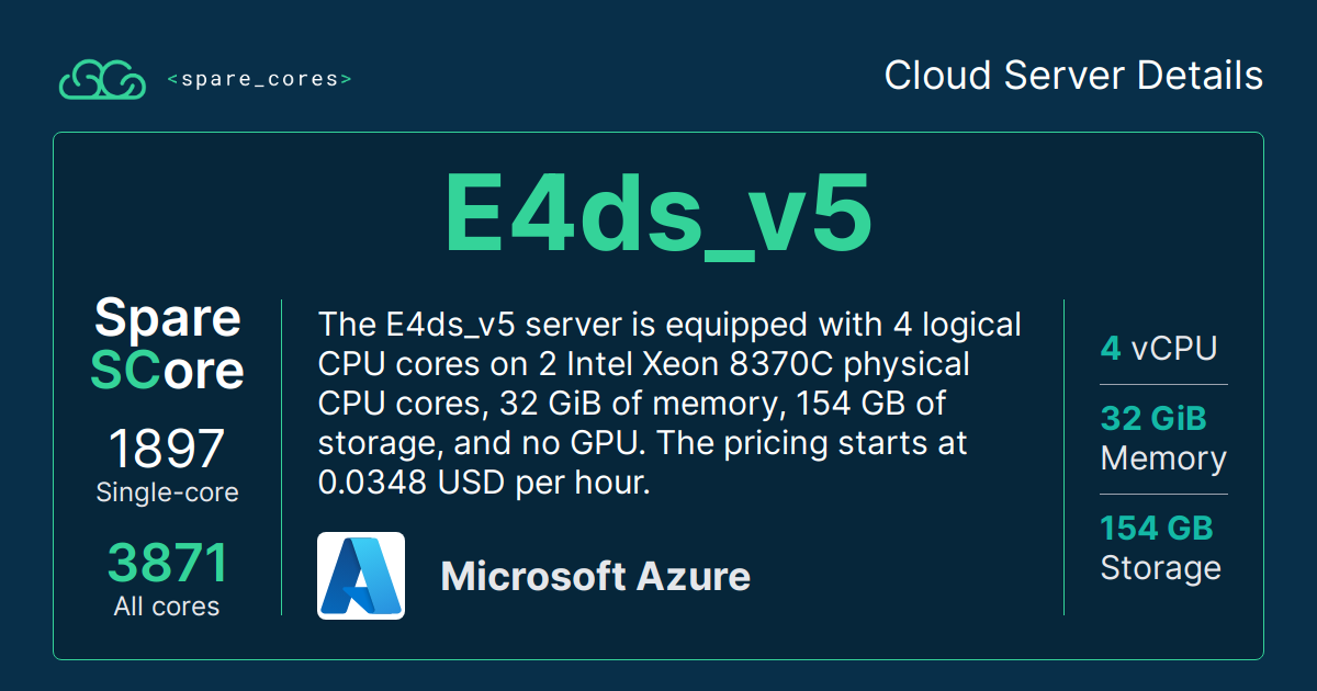 E4ds_v5 by Microsoft Azure - Spare Cores