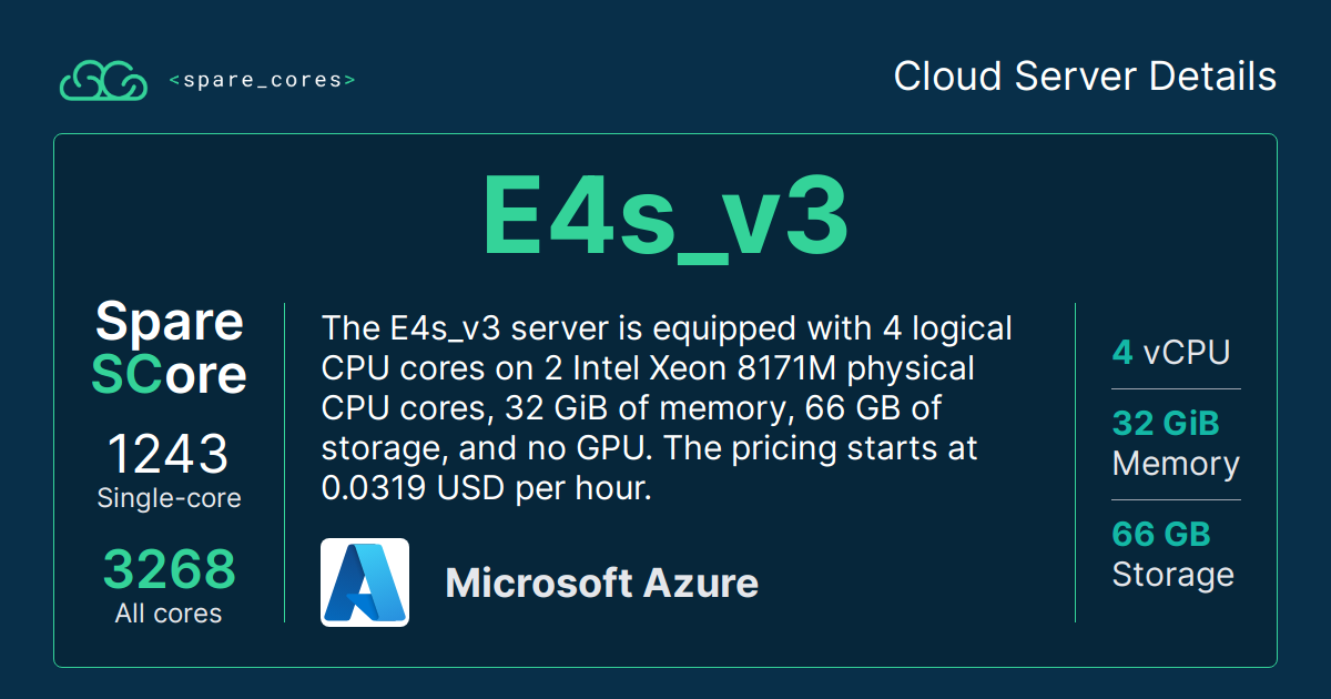 E4s_v3 by Microsoft Azure - Spare Cores