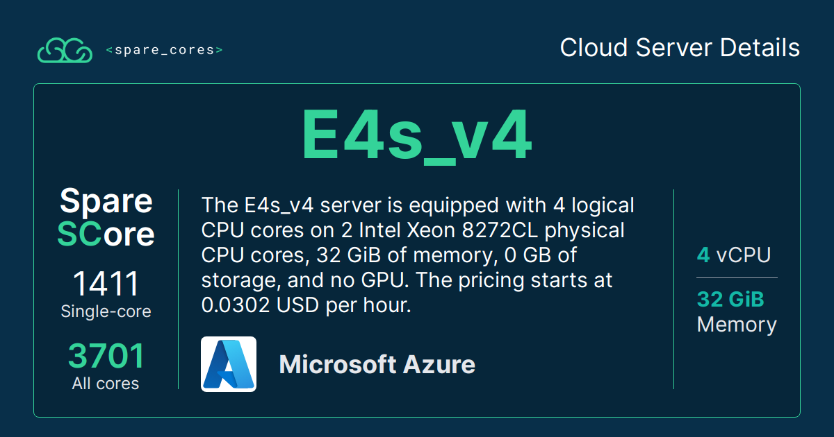 E4s_v4 by Microsoft Azure - Spare Cores