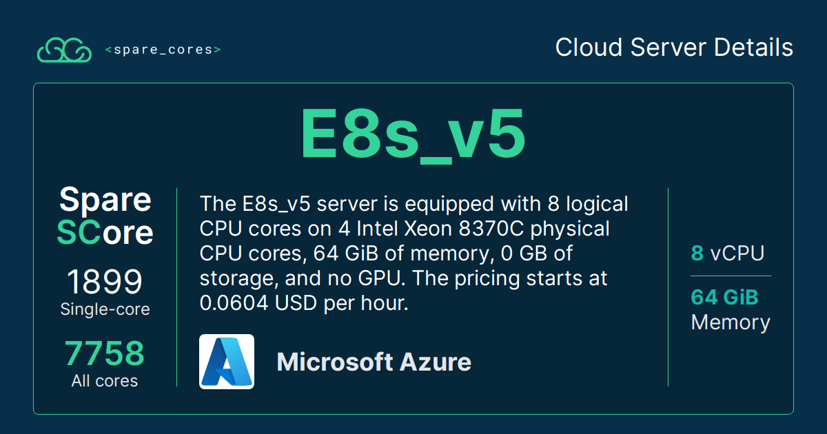 E8s_v5 by Microsoft Azure - Spare Cores