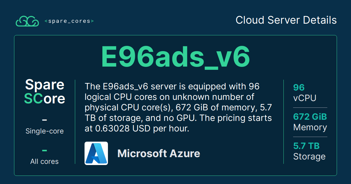 E96ads_v6 by Microsoft Azure - Spare Cores