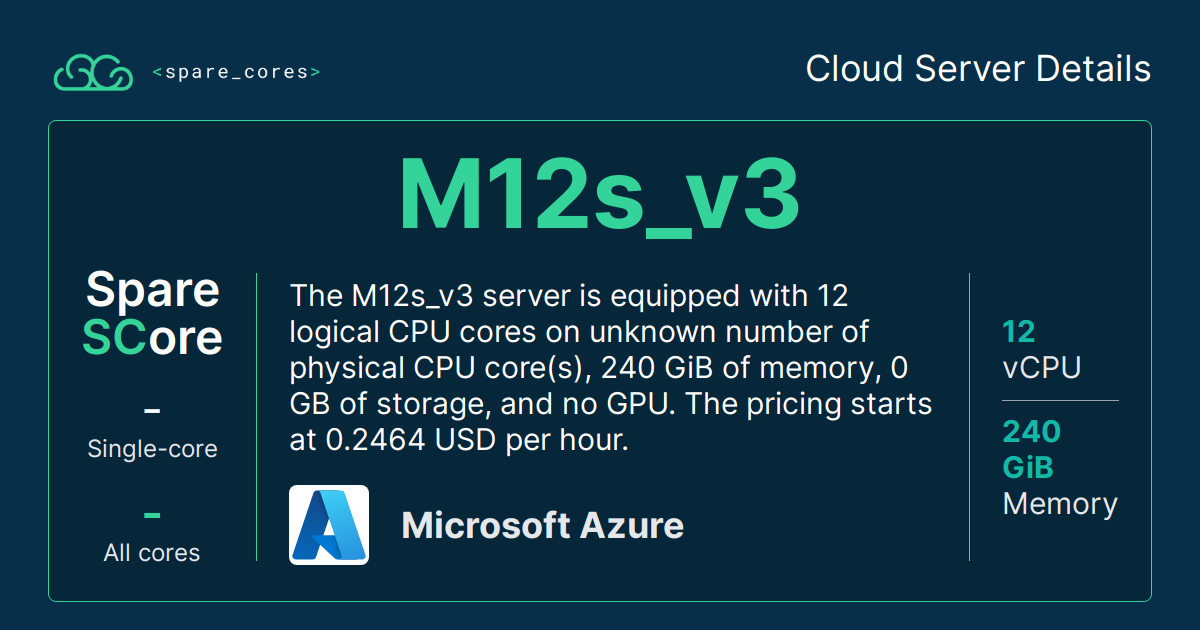 M12s_v3 by Microsoft Azure - Spare Cores