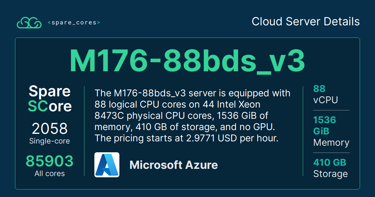 M176-88bds_v3 by Microsoft Azure - Spare Cores