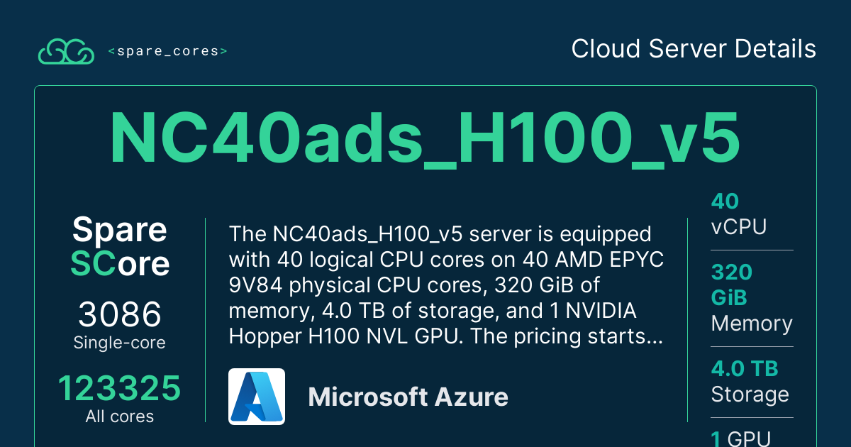 NC40ads_H100_v5 by Microsoft Azure - Spare Cores