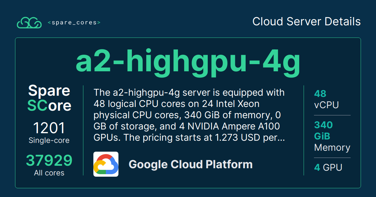 a2-highgpu-4g by Google Cloud Platform - Spare Cores