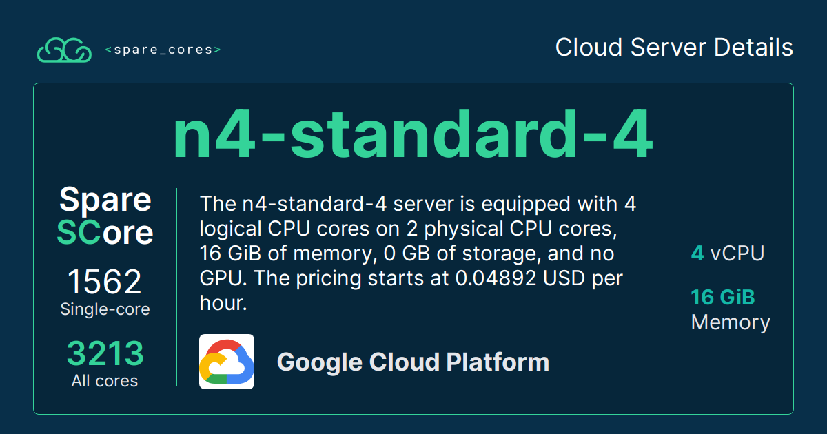 n4-standard-4 by Google Cloud Platform - Spare Cores